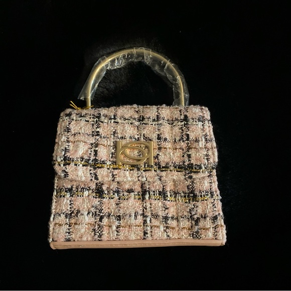 bebe | Bags | Bebe Tweed Mini Bag Pink And Gold | Poshmark
